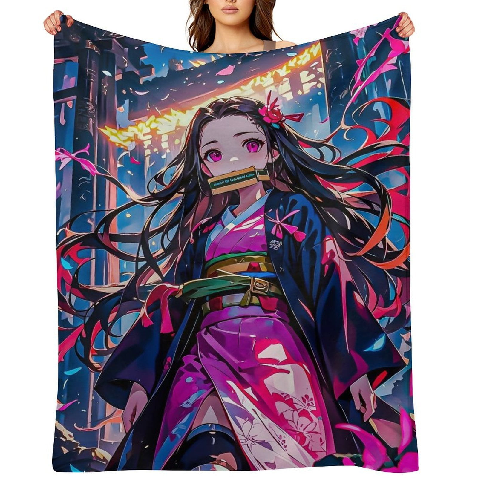 Anime Nezuko Demon Slayer Flannel Blanket, Ultra Soft Warm Throw ...