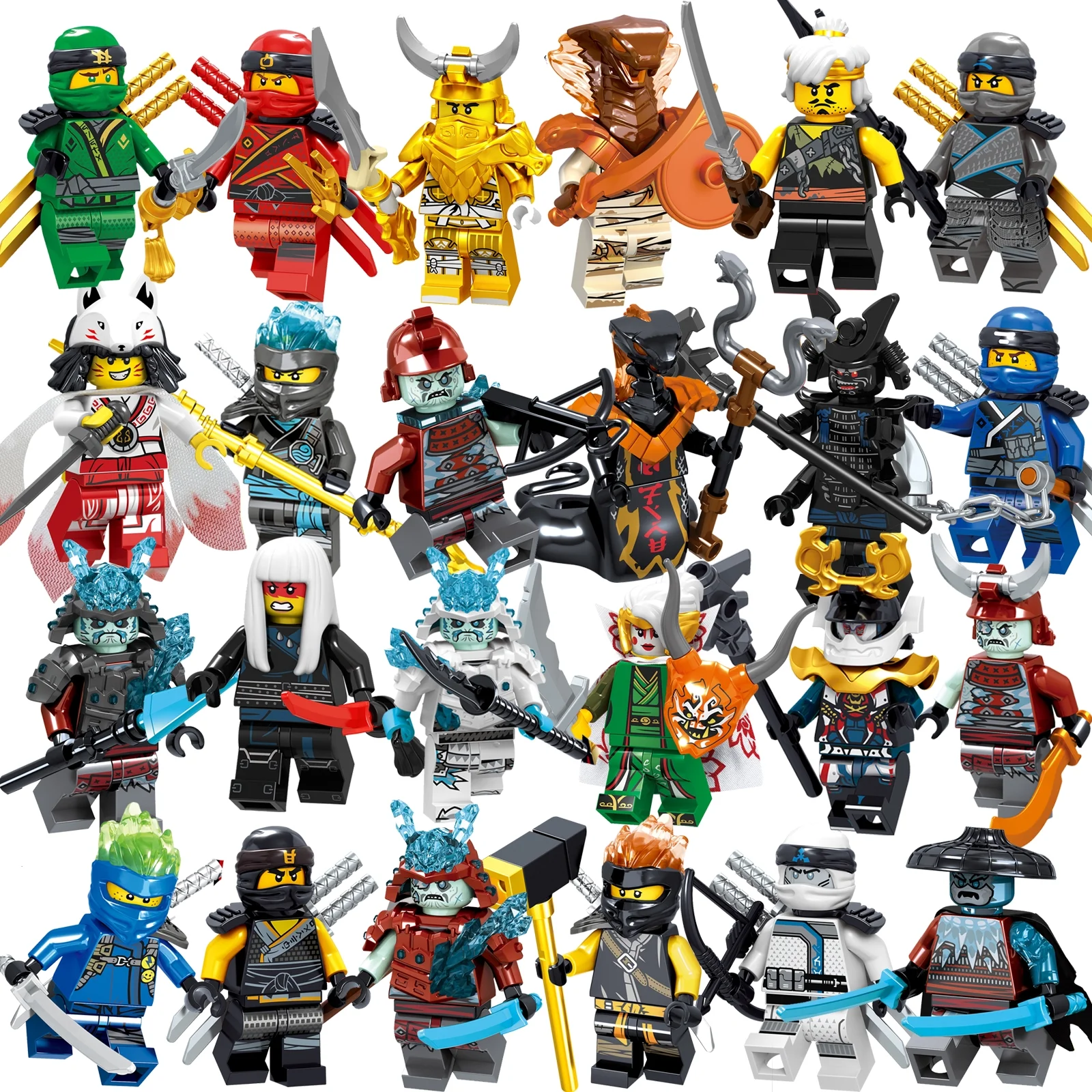 Anime Ninja Minifigures Building Kit - 24 PCS Set with 1.77 Inch Ice ...