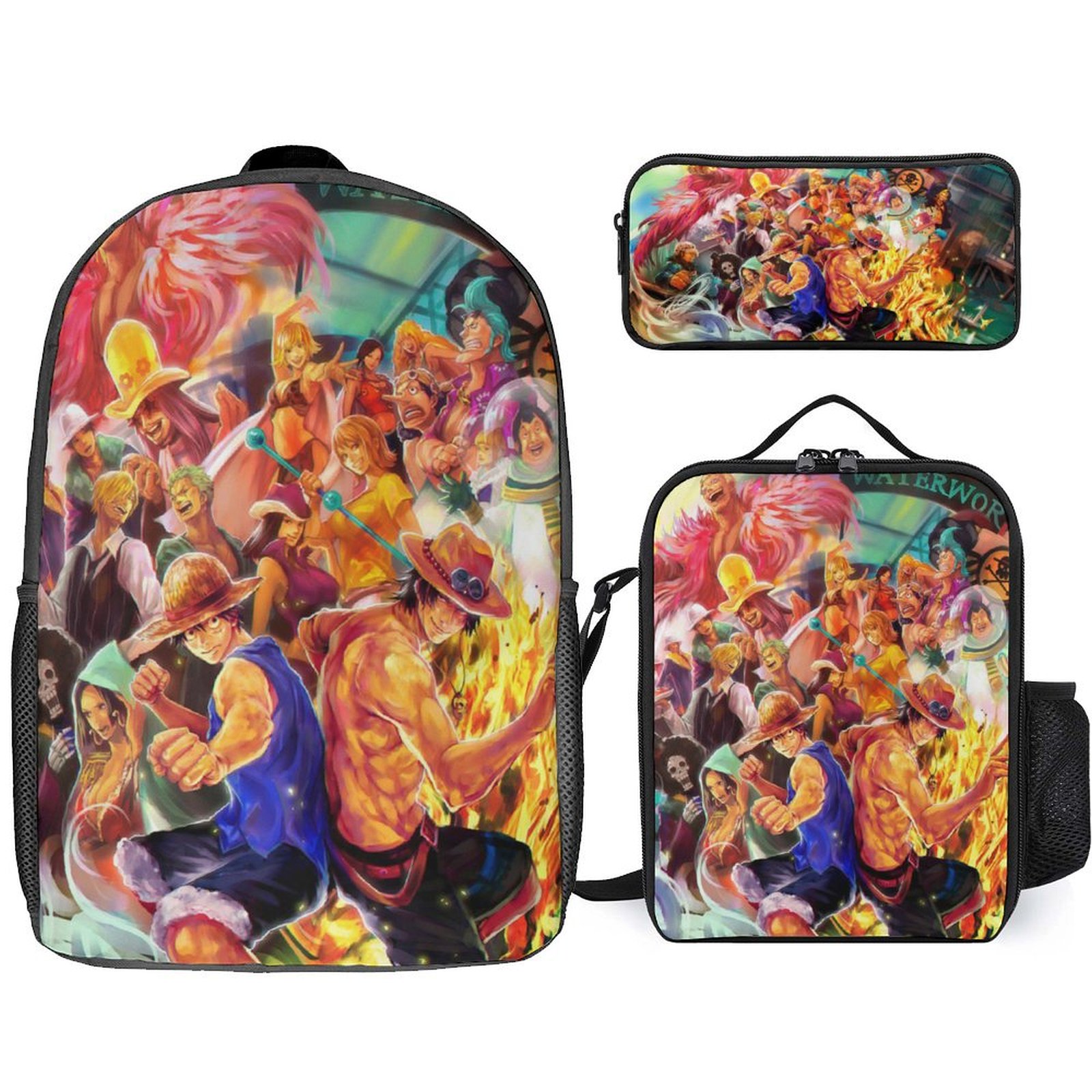 Anime One Piece 3 Piece Set, 17 Inch Backpack, Lunch Bag, And Sundry ...