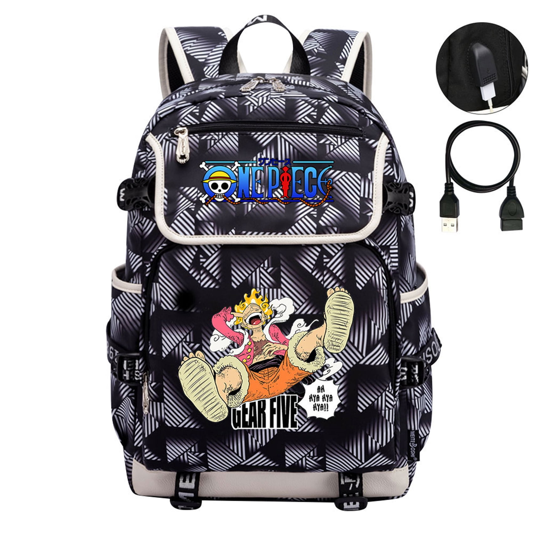 Anime One Piece Backpack with USB Charging Port Student Back to School ...