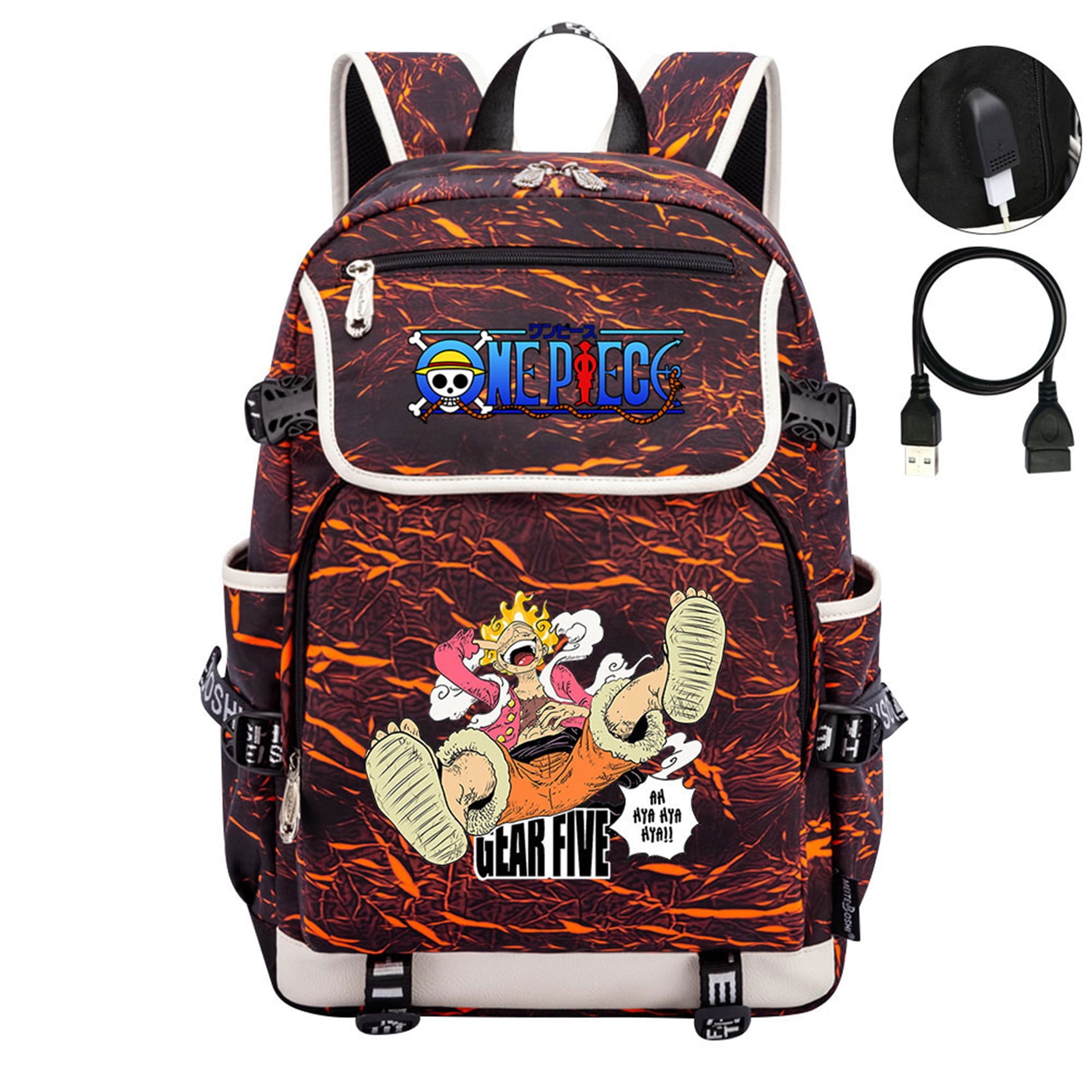 Anime One Piece Backpack with USB Charging Port Student Back to School ...