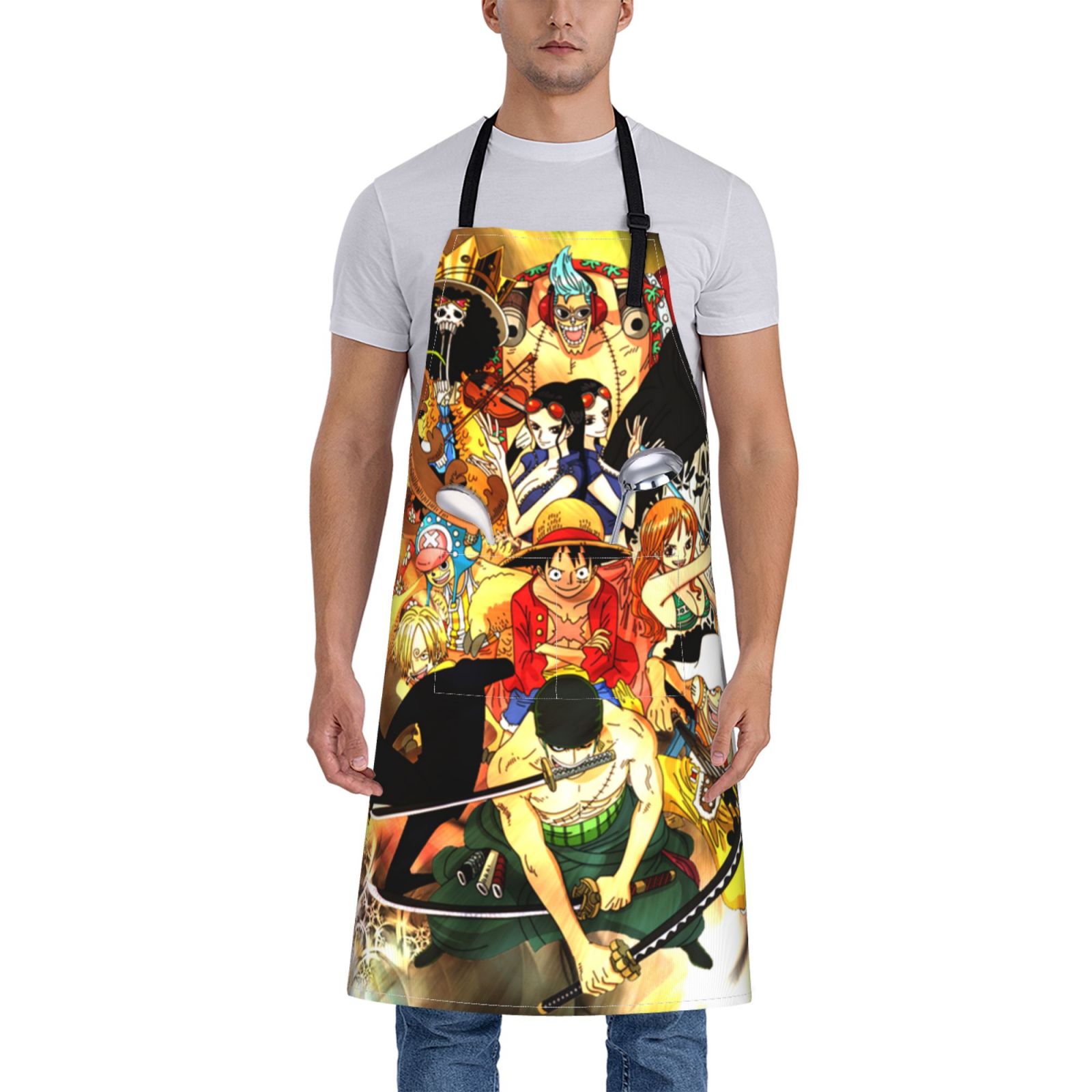 Anime One Piece Bib Apron Waterdrop Resistant Adjustable For Men, Chef ...