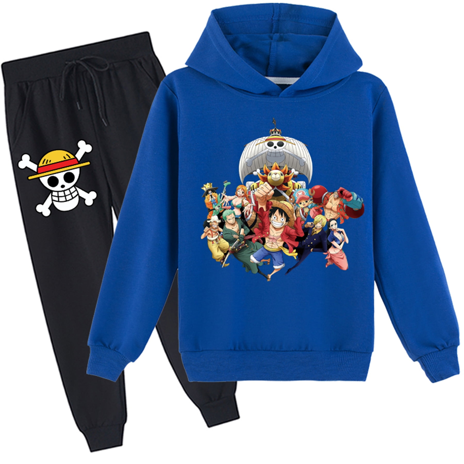 Anime One Piece Long Sleeve Hoodie and Sweatpants Set-Cartoon Pullover ...