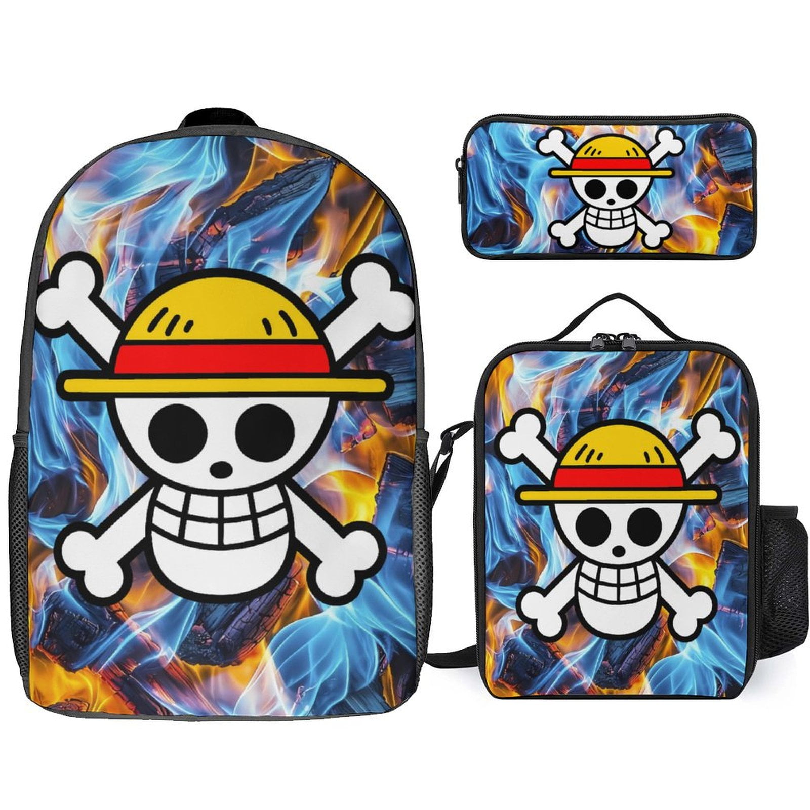 Anime One-Piece Luffy 3 Piece Backpack Set with Lunch Bag Pencil Case ...
