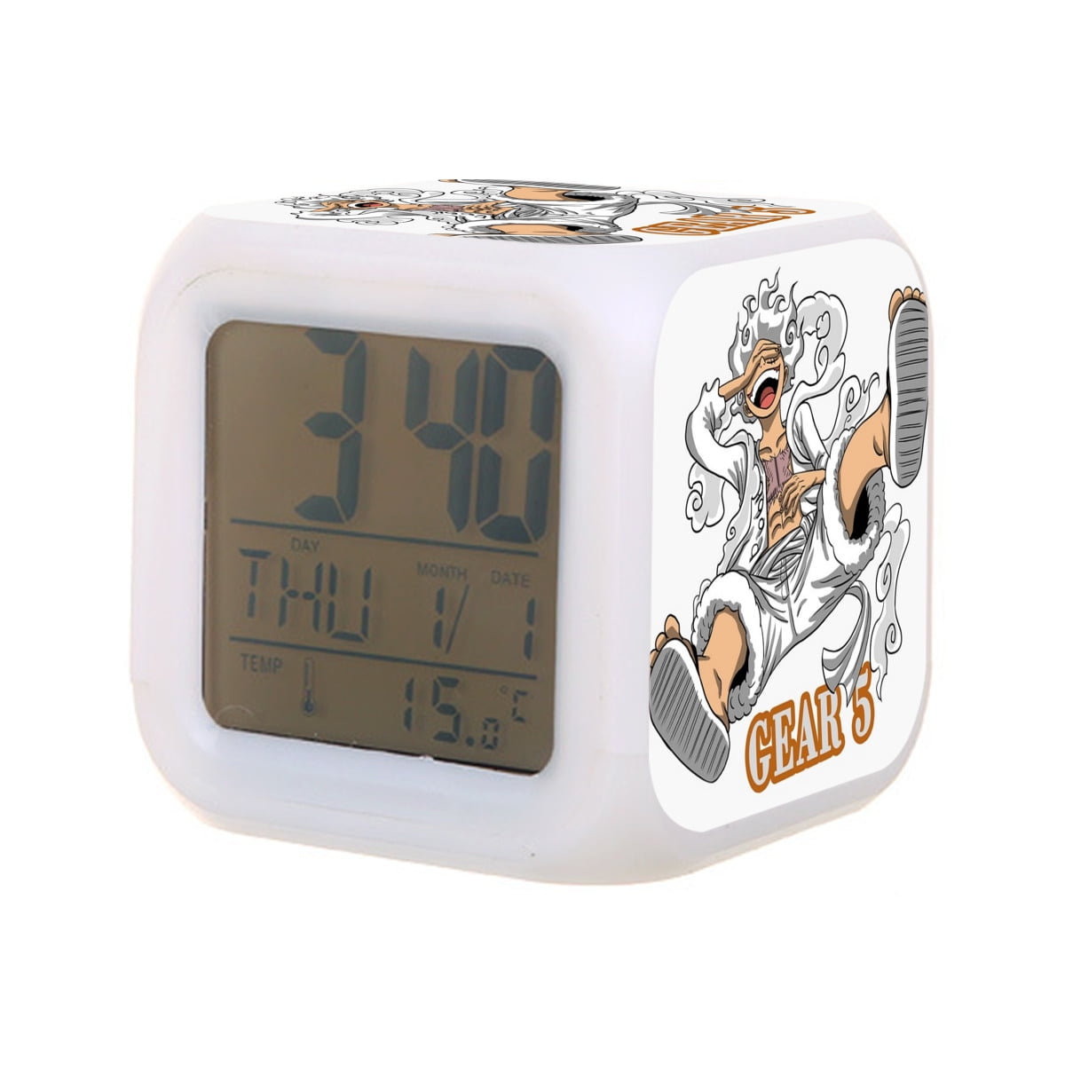 Anime One Piece Luffy Digital Alarm Thermometer Night Glow Cube 7 Color ...