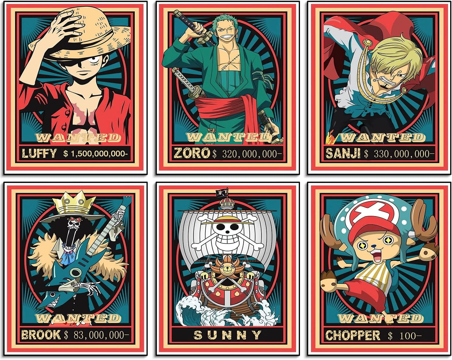 Anime One Piece Pirates Wanted Canvas Posters Thousand Sunny anime ...