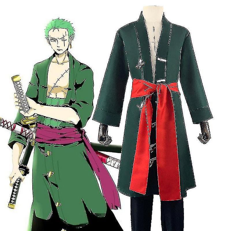 Anime One Piece Roronoa Zoro Cosplay Costume Green Kimono Robe Suit ...