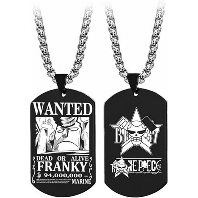 Anime One Piece Wanted Poster Pendant Necklace Titanium Steel Chain ...