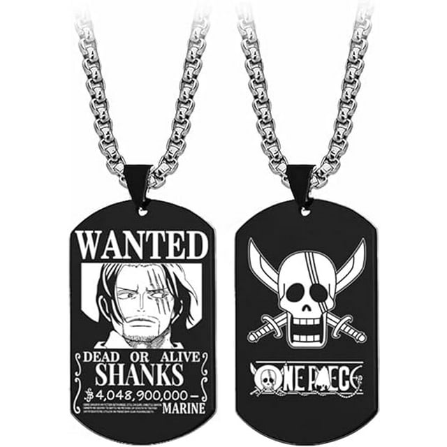 Anime One Piece Wanted Poster Pendant Necklace Titanium Steel Chain ...