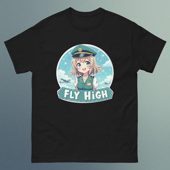 Anime Pilot Lady - Fly High - Design B - Unisex Short Sleeve T-Shirt ...