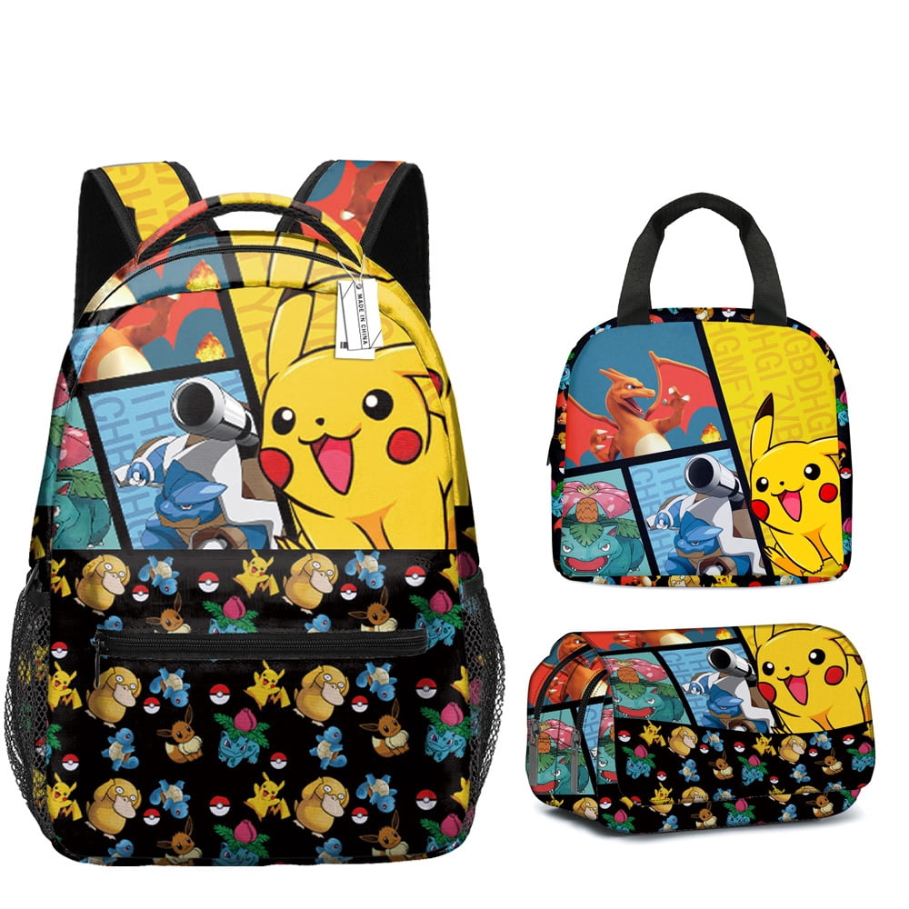Anime Pokemon_Pika-chu Backpack - Cute Design Unisex Shoulder Bag, 3PCS ...