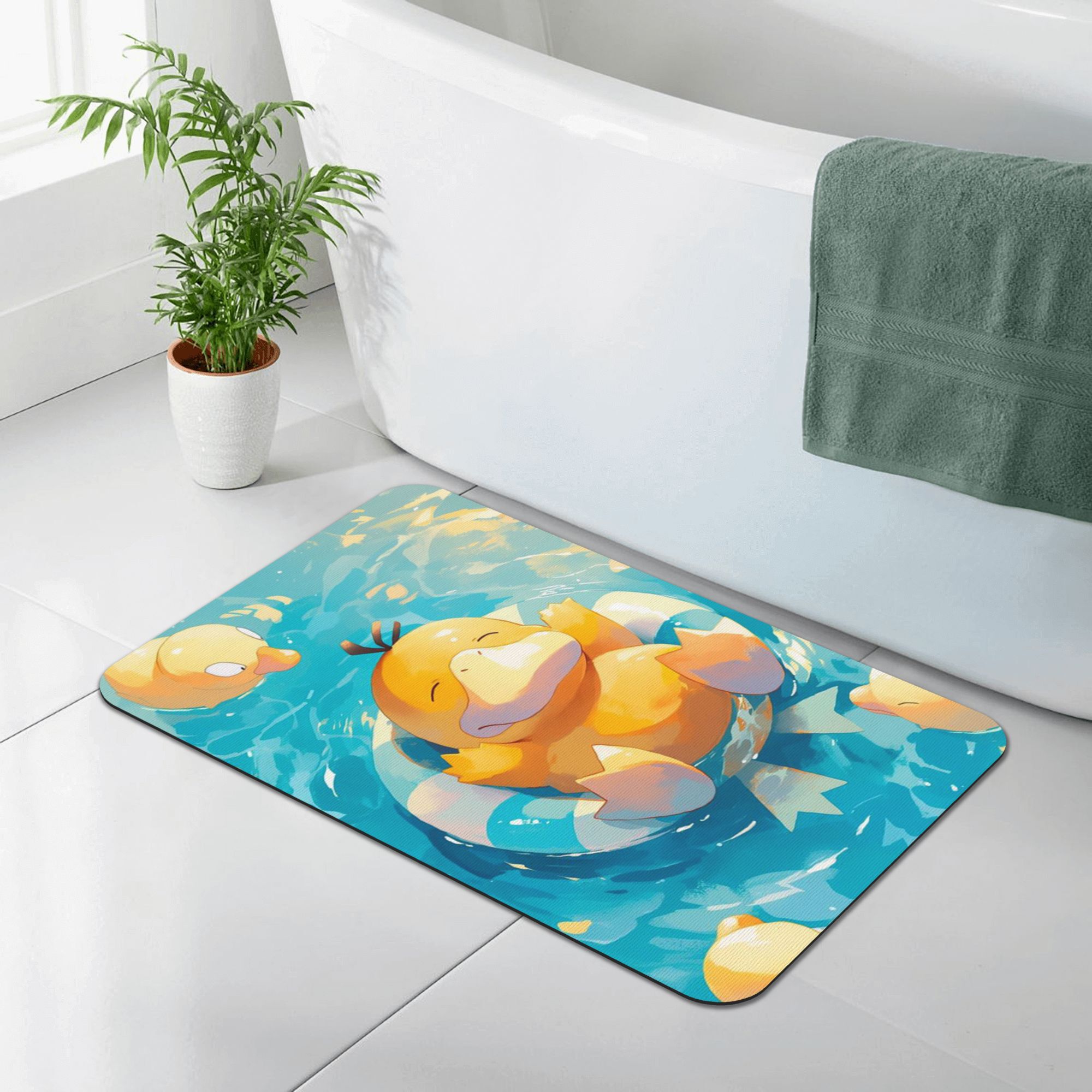 Anime Psyduck Bath Mat Diatomaceous Earth Shower Mat Non-Slip Super ...