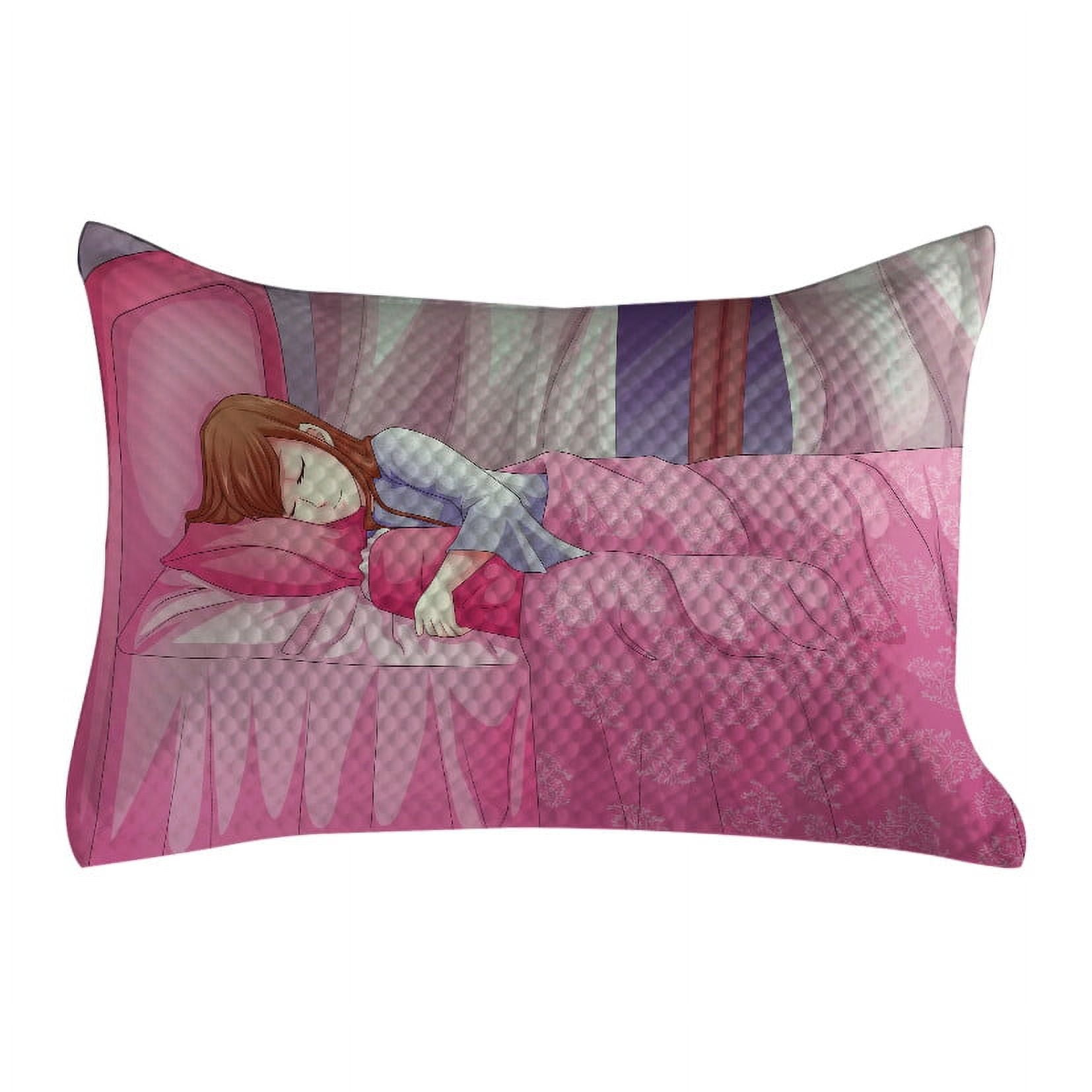 Anime Quilted Pillowcover, Cartoon Illustration of a Sleeping Girl ...