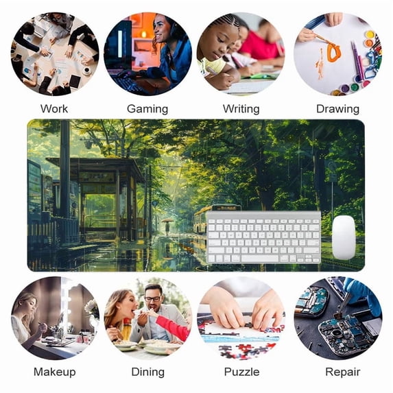 Anime Rainy Forest Bus Stop Mouse Pad 31.5 x 11.82 Inches Rubber Desk ...