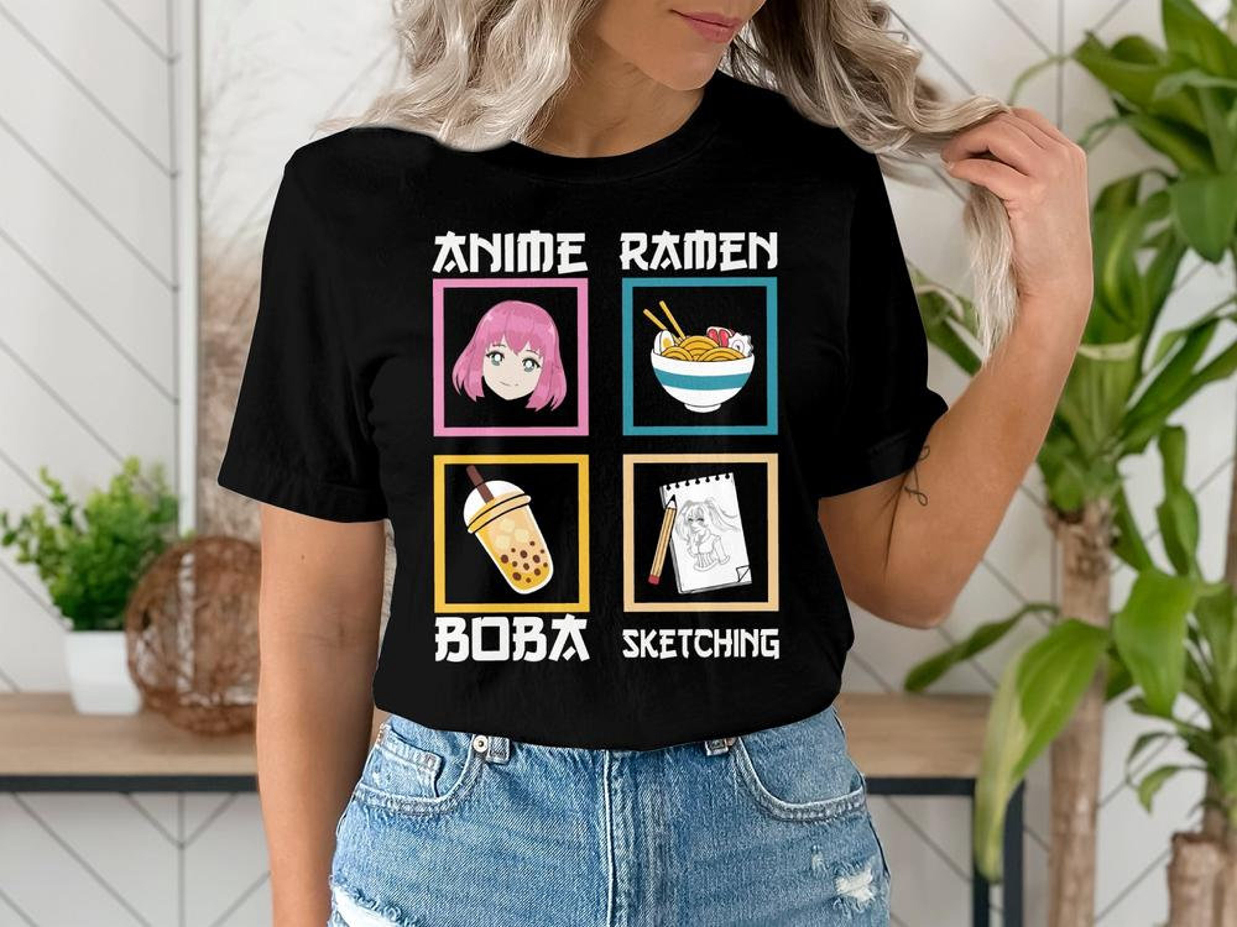 Anime Ramen Boba Sketching T-Shirt, Anime Fan Shirt, Manga Lover Tee ...