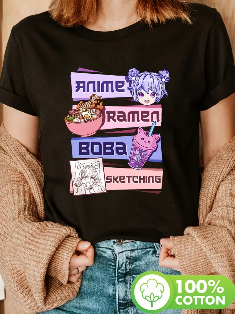 Anime Ramen Boba Tea Bubble Tea Sketching print t-shirt, short sleeve ...
