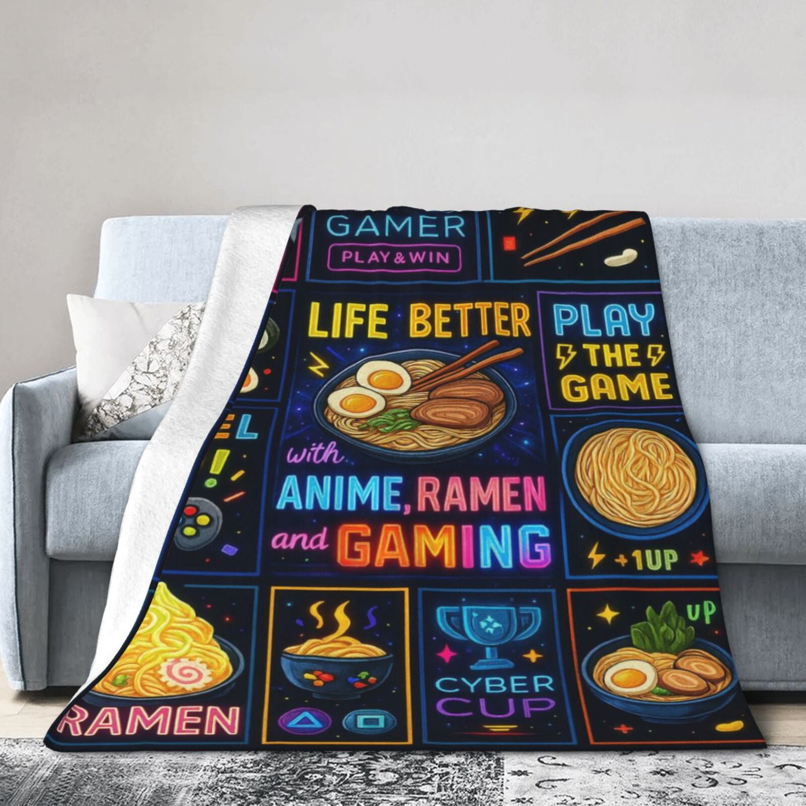 Anime Ramen Gaming Blanket , Anime Ramen Lover Gaming Gifts for Men ...