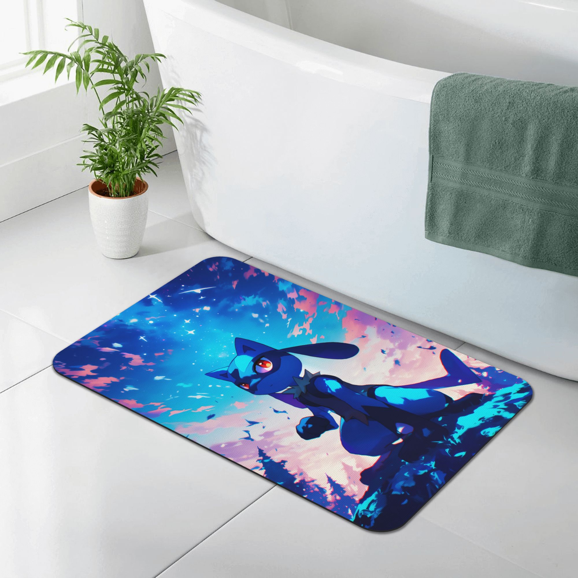 Anime Riolu Bath Mat Diatomaceous Earth Shower Mat Non-Slip Super ...
