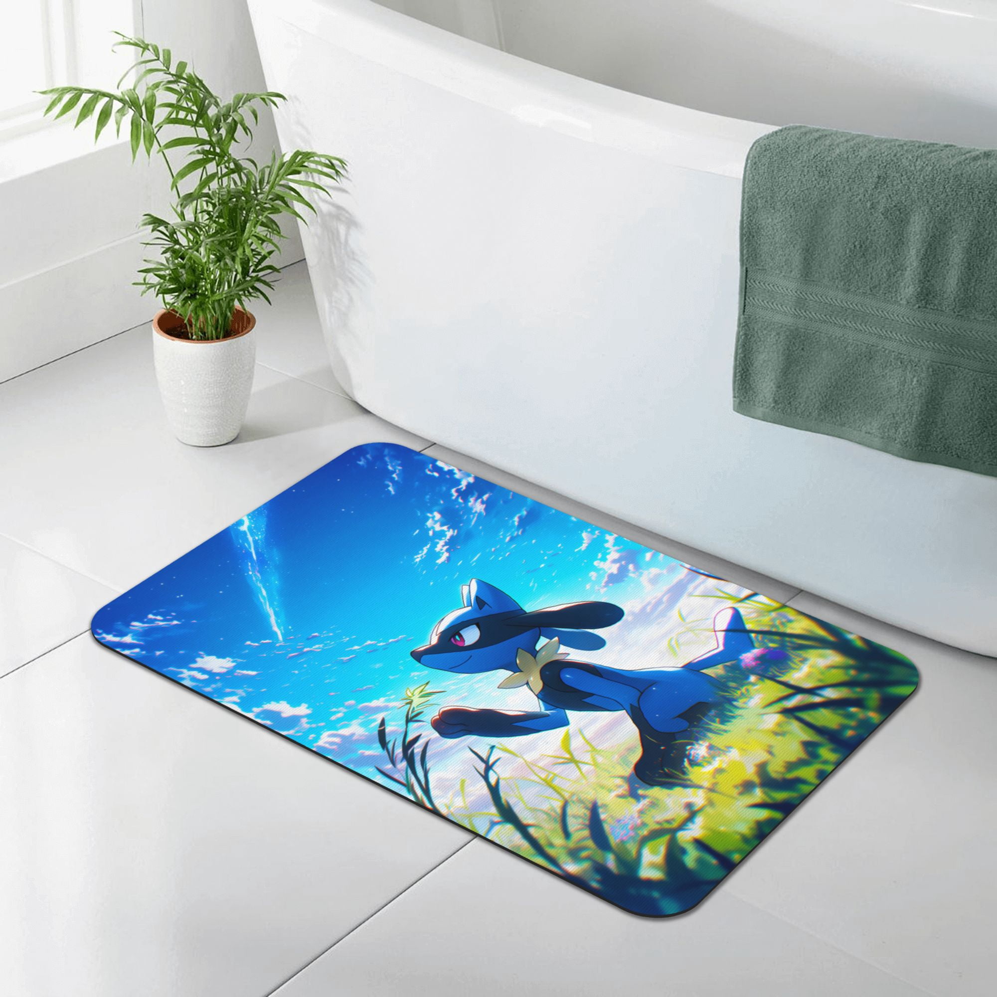 Anime Riolu Bath Mat Diatomaceous Earth Shower Mat Non-Slip Super ...