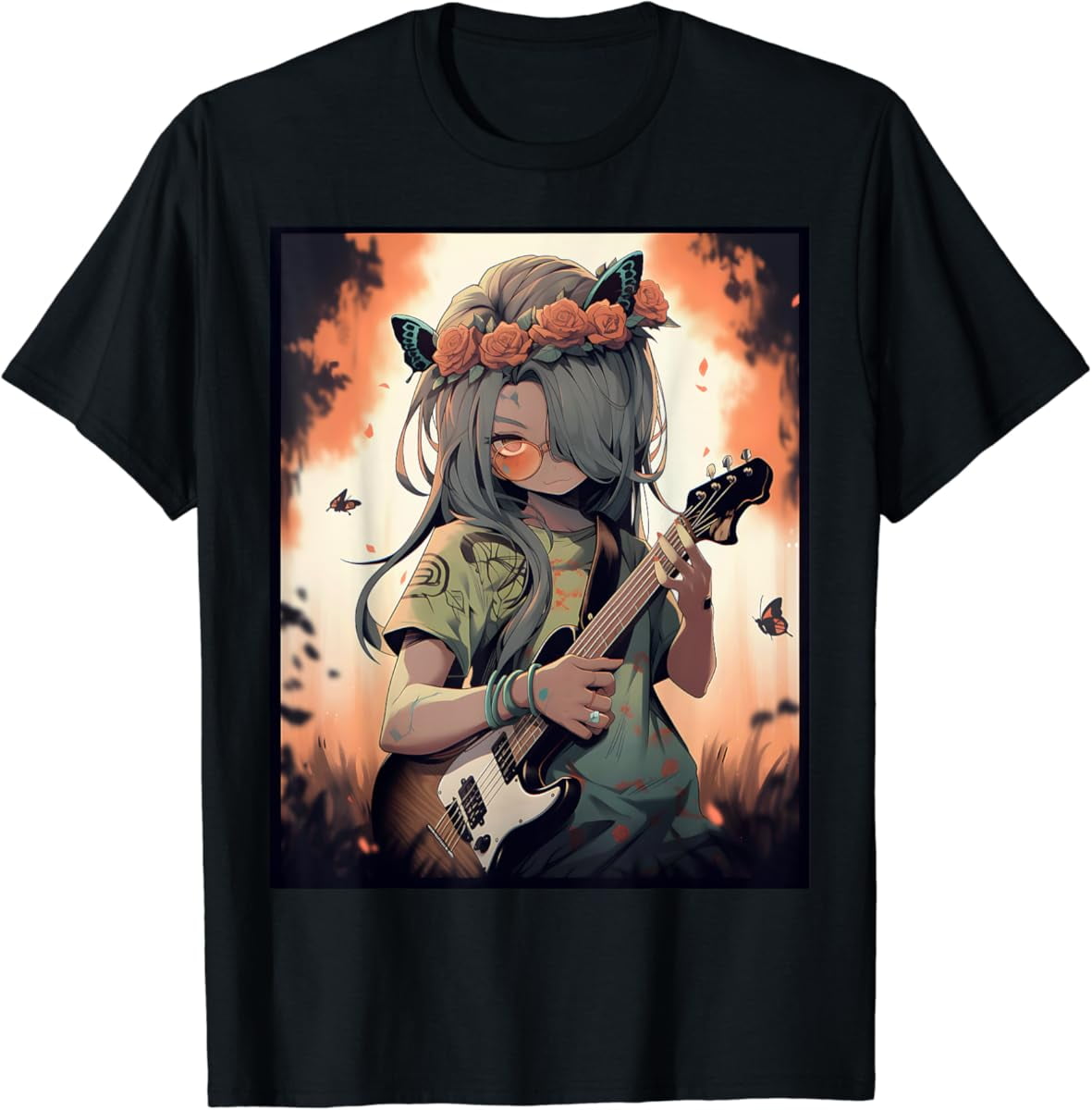 Anime Rocker: Guitar Girl Graphic Design Men Women T-Shirt Vintage Tee ...