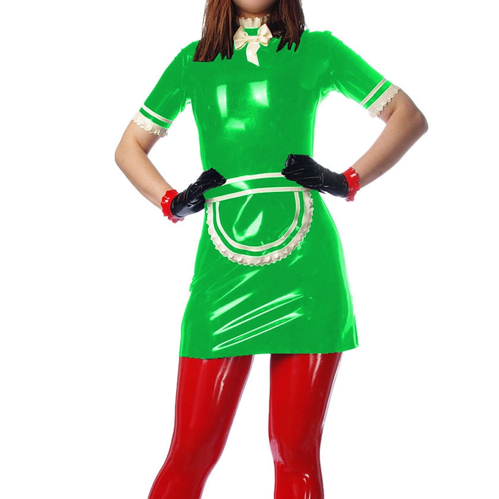 Anime Ruffles High Neck Maid Clothes Short Sleeve Bodycon Mini Maid ...