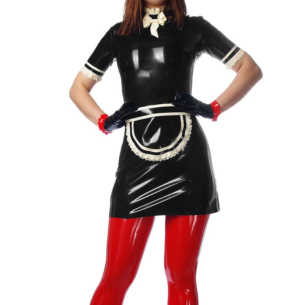 Anime Ruffles High Neck Maid Clothes Short Sleeve Bodycon Mini Maid ...