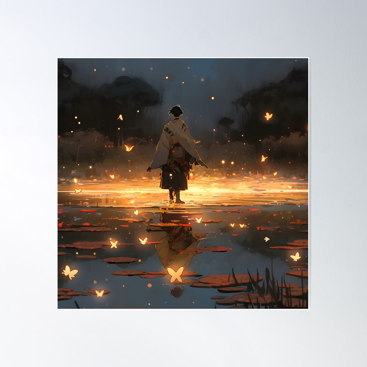 Anime Samurai Male Warrior In Chinese Lake Art Poster Wall Art, Modern ...