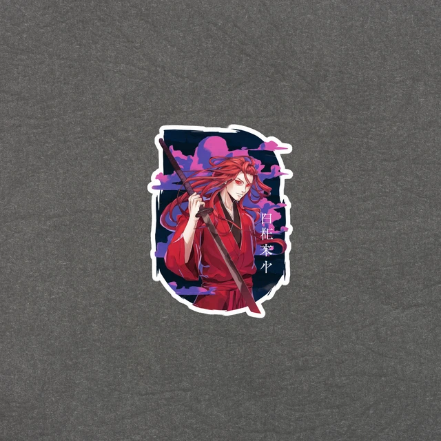 Anime Samurai Warrior Sticker - Red Hair Swordsman Vinyl Decalphone ...