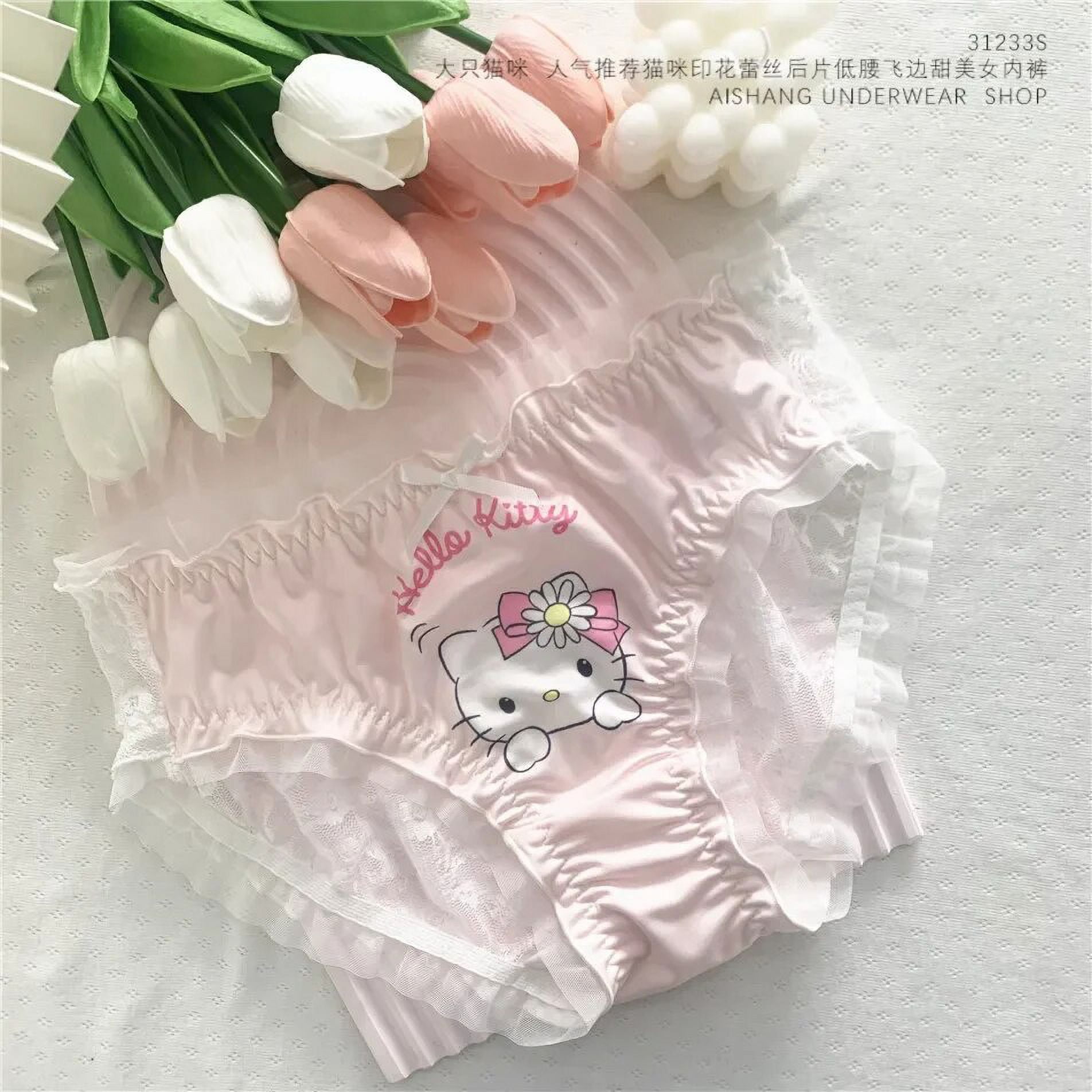 Anime Sanrio Hello Kitty Underwear Cute Cartoon Printing Lace Panties Low Waist Lace Briefs