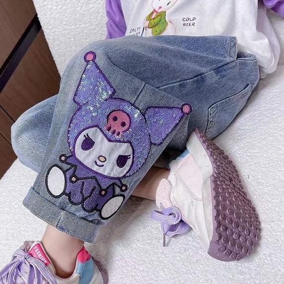 Anime Sanrio Kawaii Kuromi Hello Kitty Jeans Pants Cartoon Fashion ...