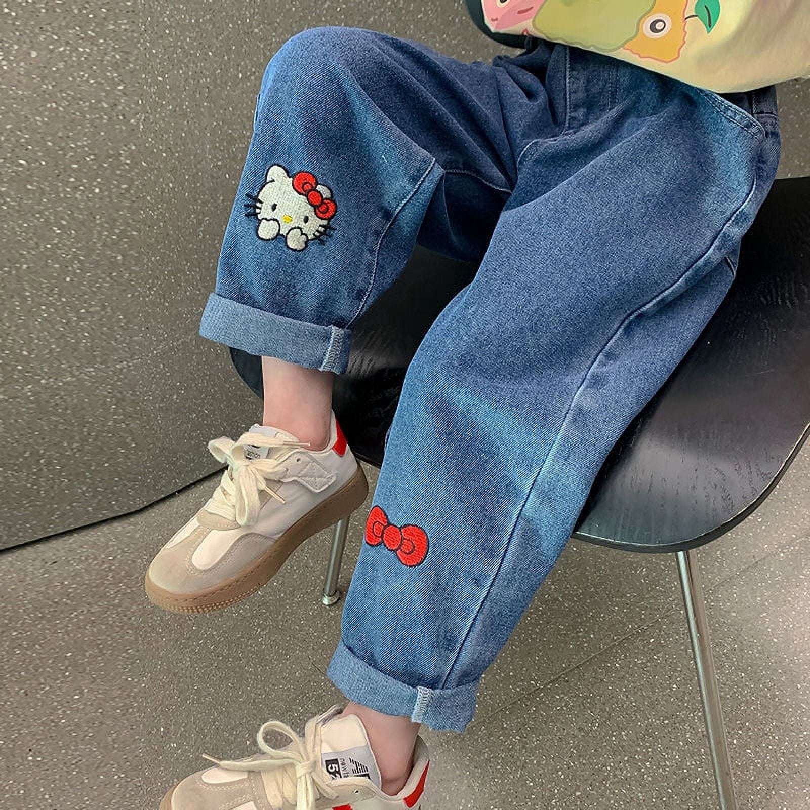 Anime Sanrio Kawaii Kuromi Hello Kitty Jeans Pants Cartoon Fashion ...