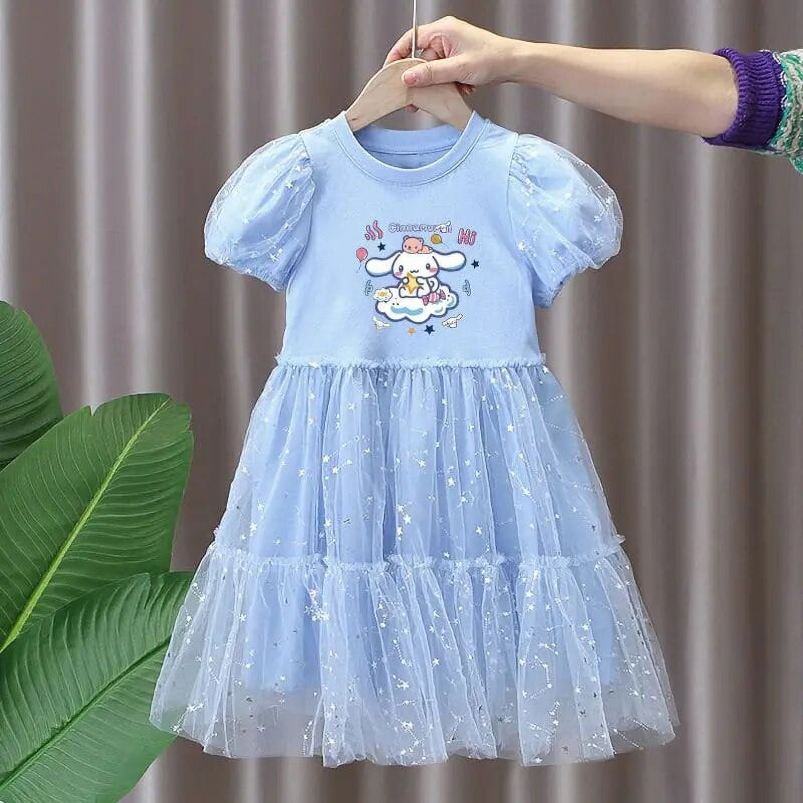 Anime Sanrioed Cinnamoroll Girls Short Sleeve Dress Sweet Cute Party ...