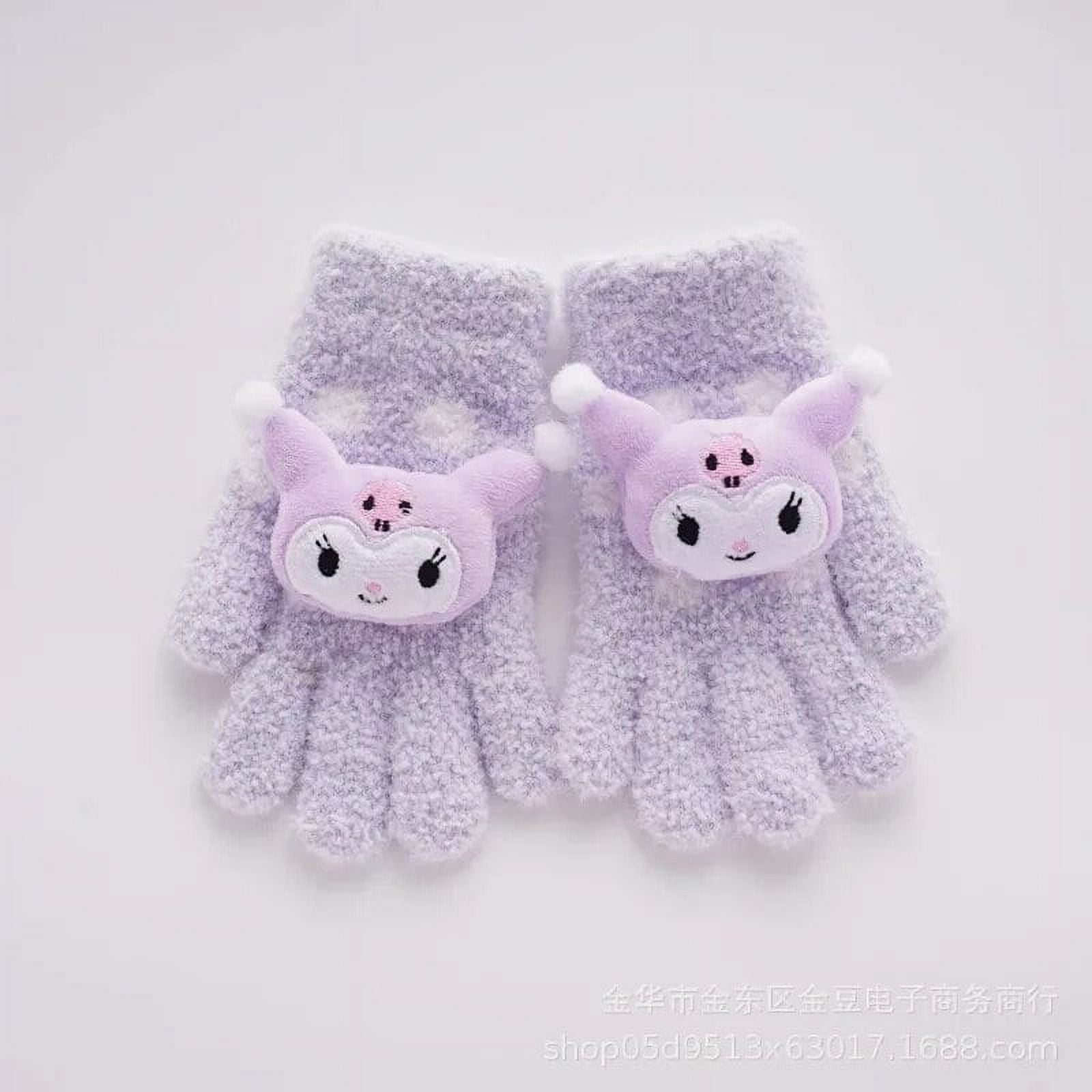 Anime Sanrioed Plush Gloves Kids Cartoon Kuromi Melody Cinnamoroll ...