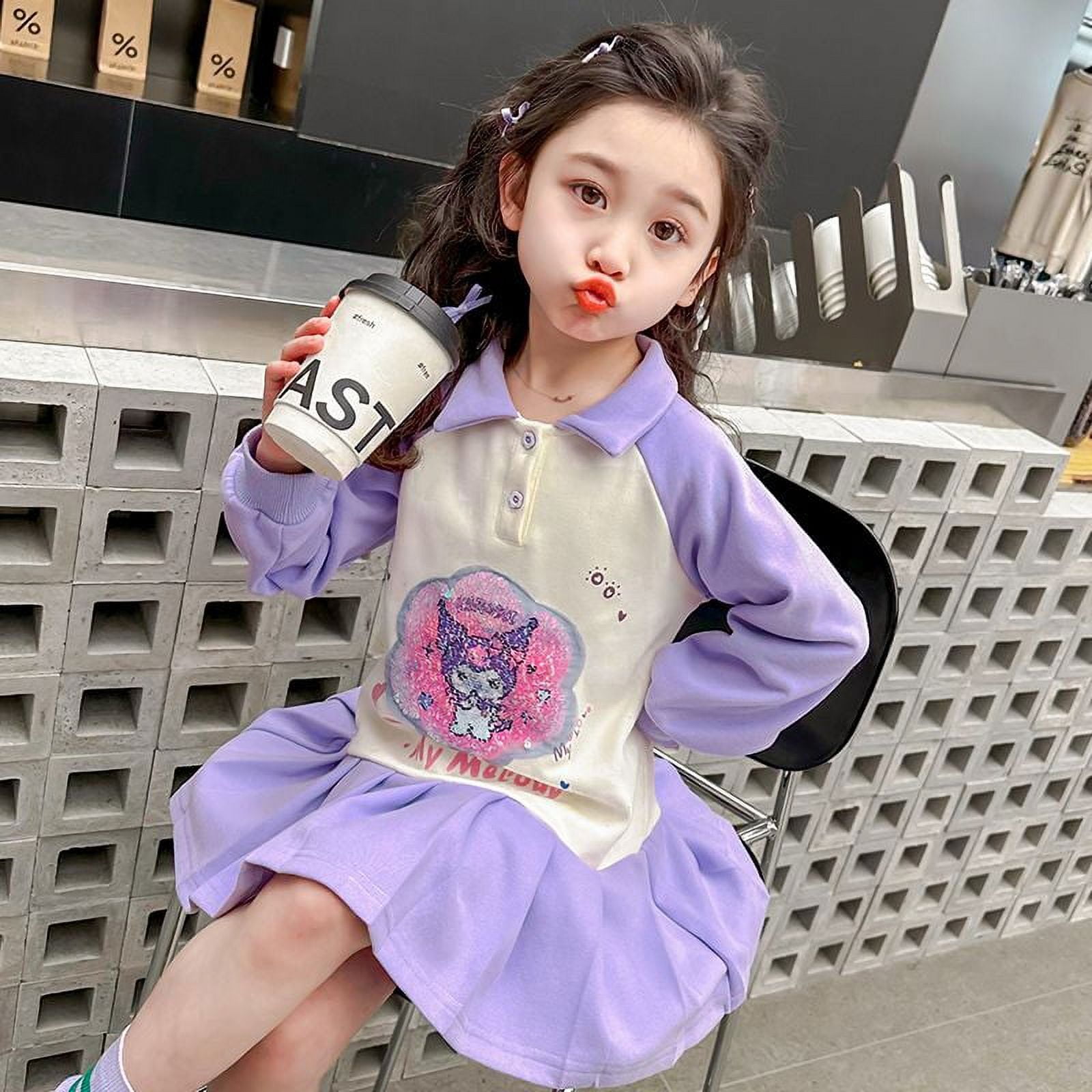 Anime Sanrios Long Sleeve Dress Kawaii Kuromi Girl Cute Preppy Skirt ...