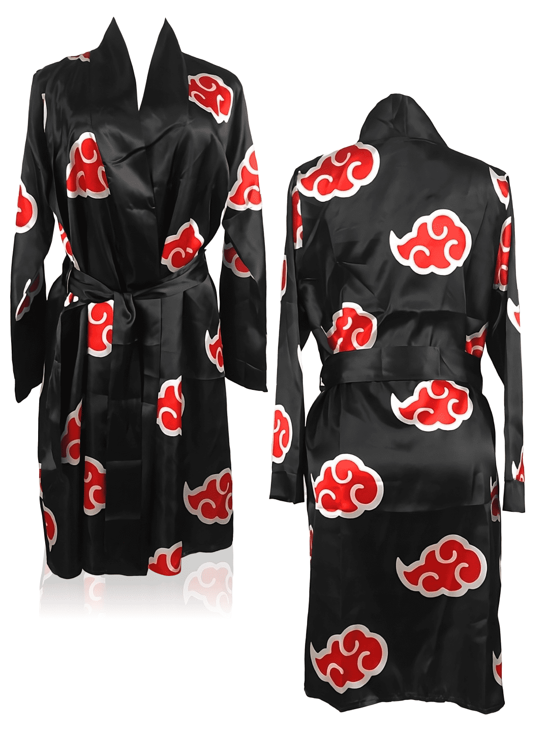 Anime Satin Robe - V Neck Long Sleep Wear Black Japanese Kimono ...