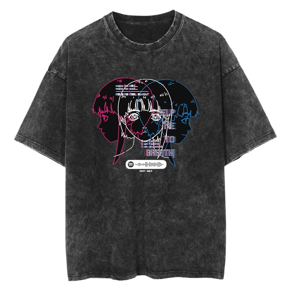 Anime Serial Experiments Lain Washed Vintage T-Shirt Merch Casual Short ...