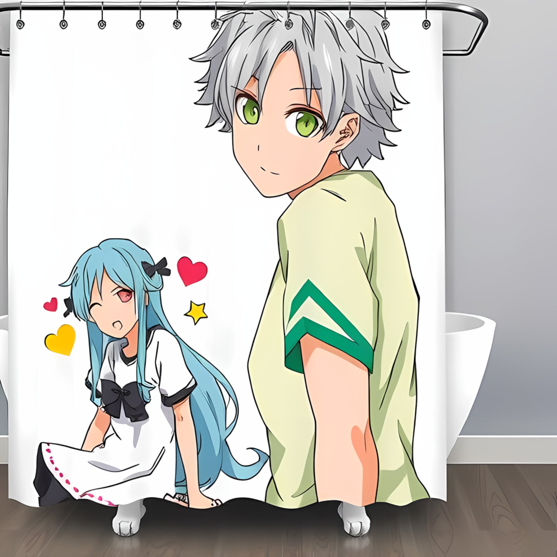 Anime Shower Curtain featuring Light Blue Haired Girl in Sailor Outfit ...