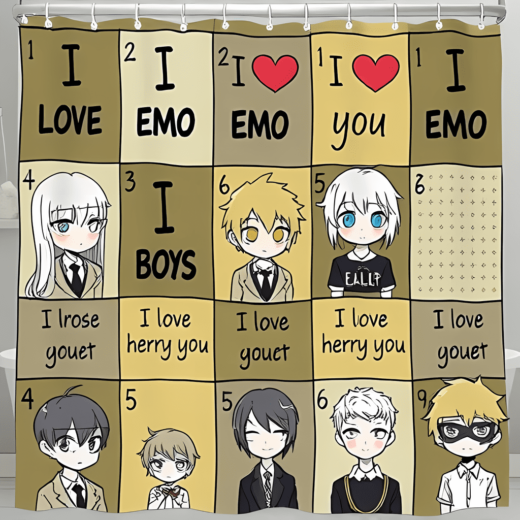 Anime Shower Curtain with Emo Boys & Gouet Illustrations - Heartfelt ...