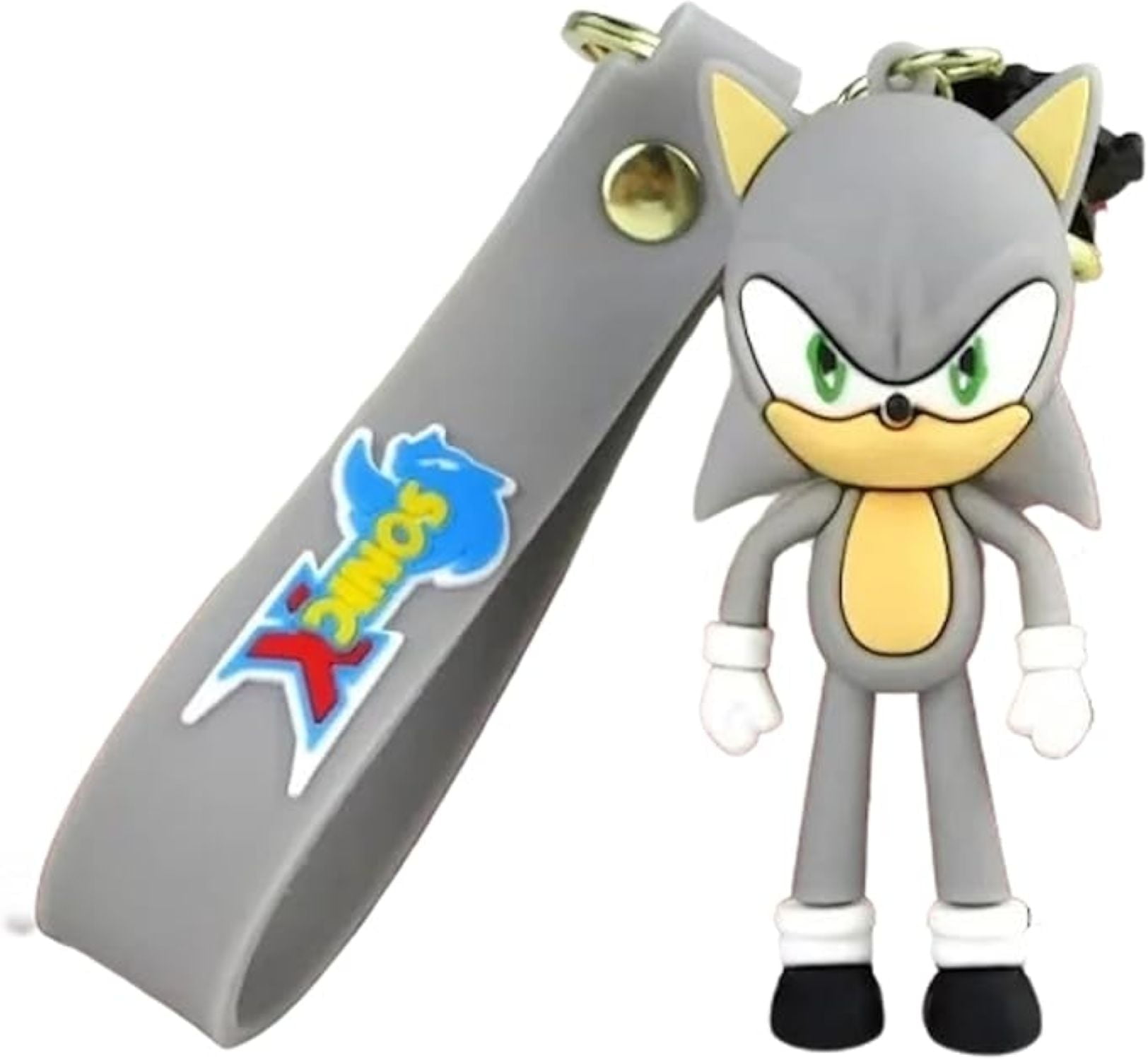 Anime Silver Sonic Figure Keychain Keyring with Strap and Clip, Silver ...