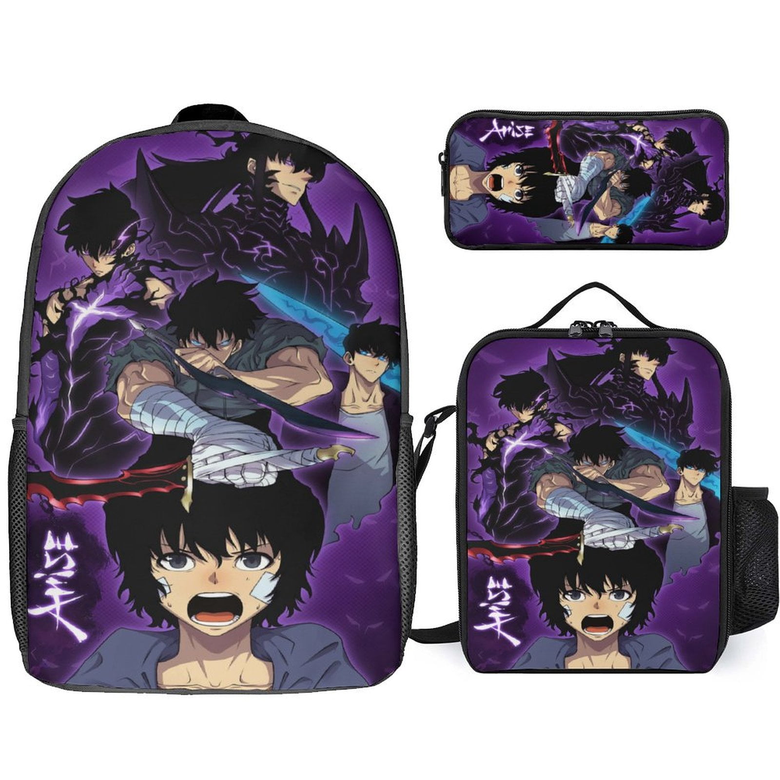 Anime Solo Leveling 17in Backpack 3 Piece Set Lightweight Shoulder Bag ...