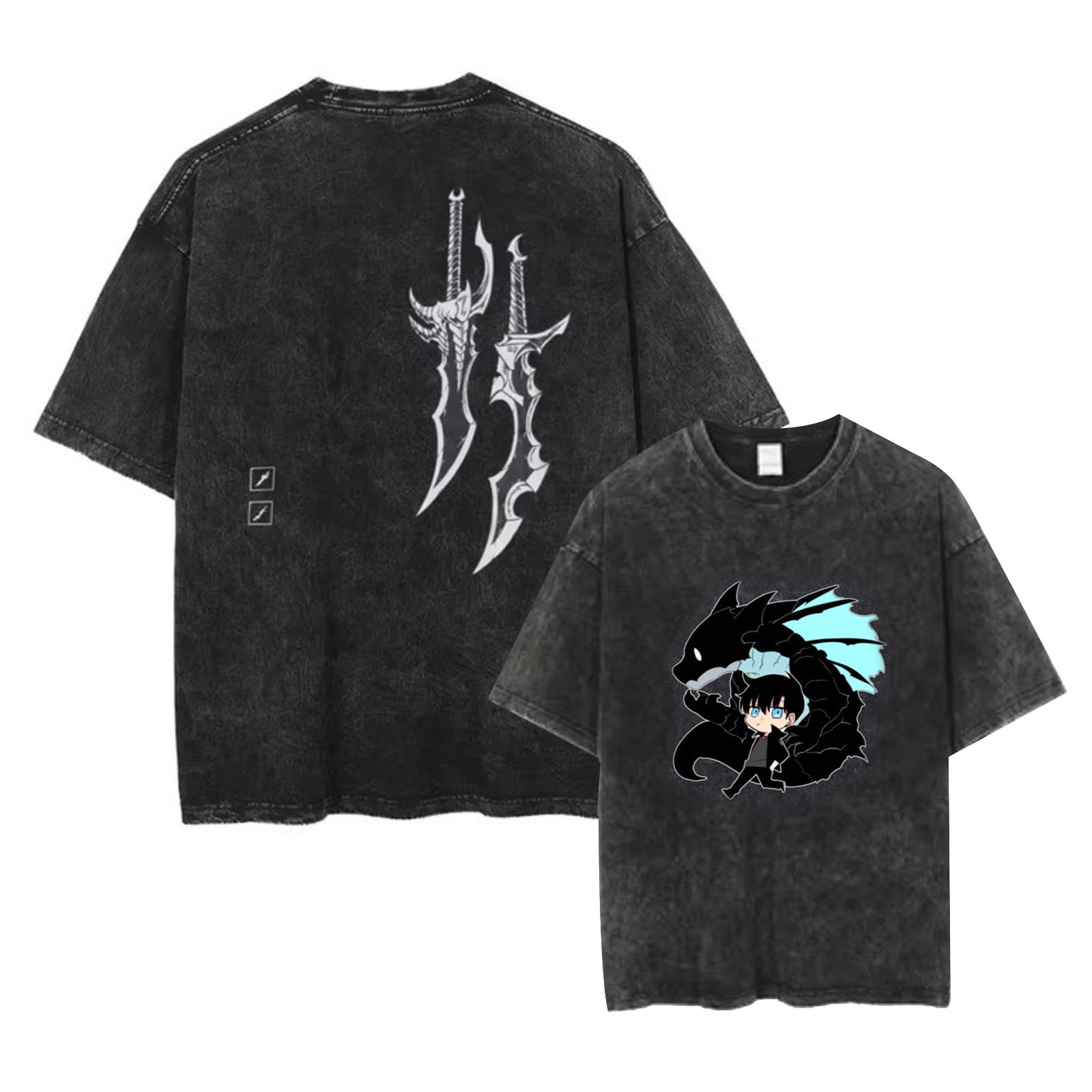 Anime Solo Leveling Shirt Vintage Washed Cotton Casual Tee Men ...