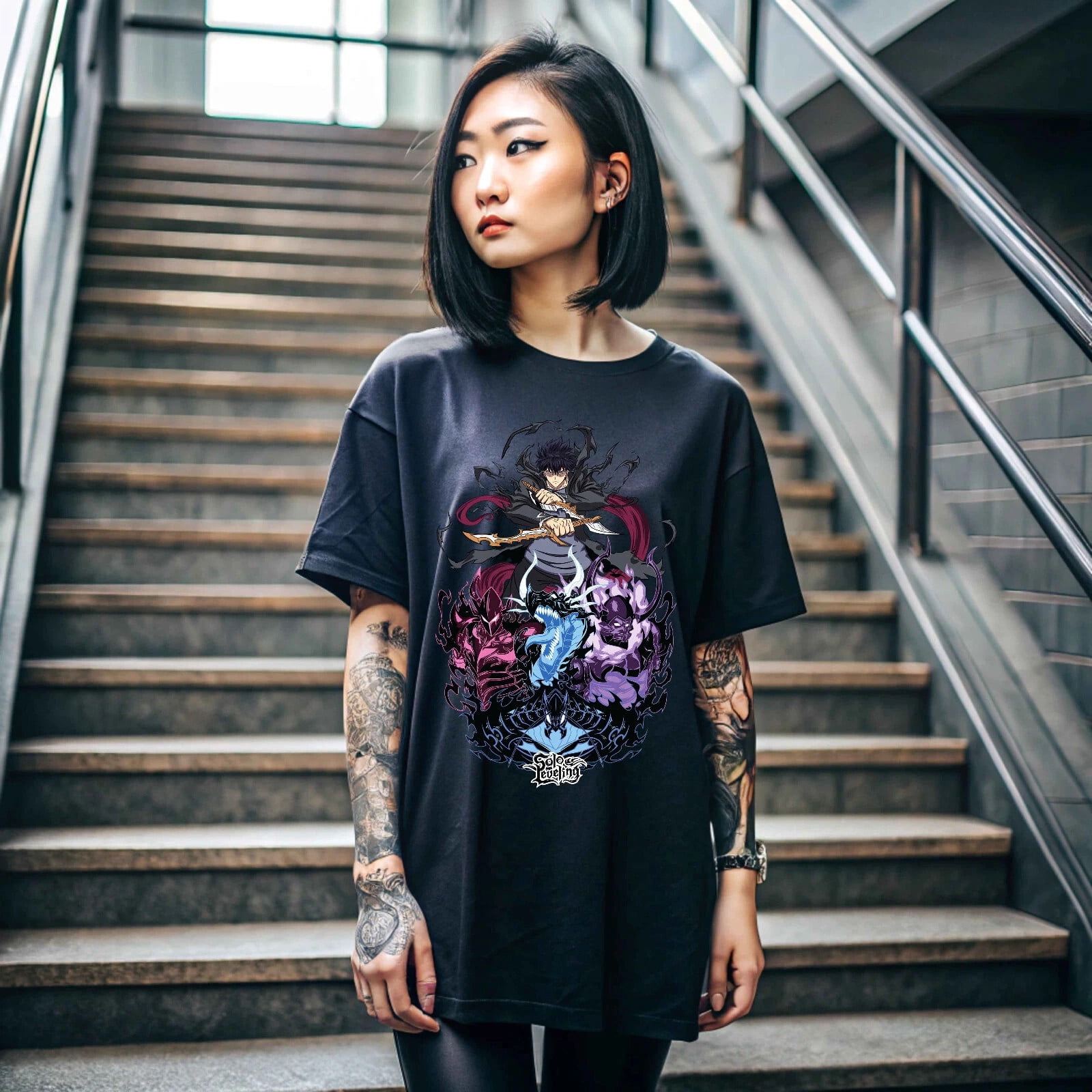 Anime Solo Leveling Sung Jinwoo Monarch Hunter Guild Level Up T-shirt ...