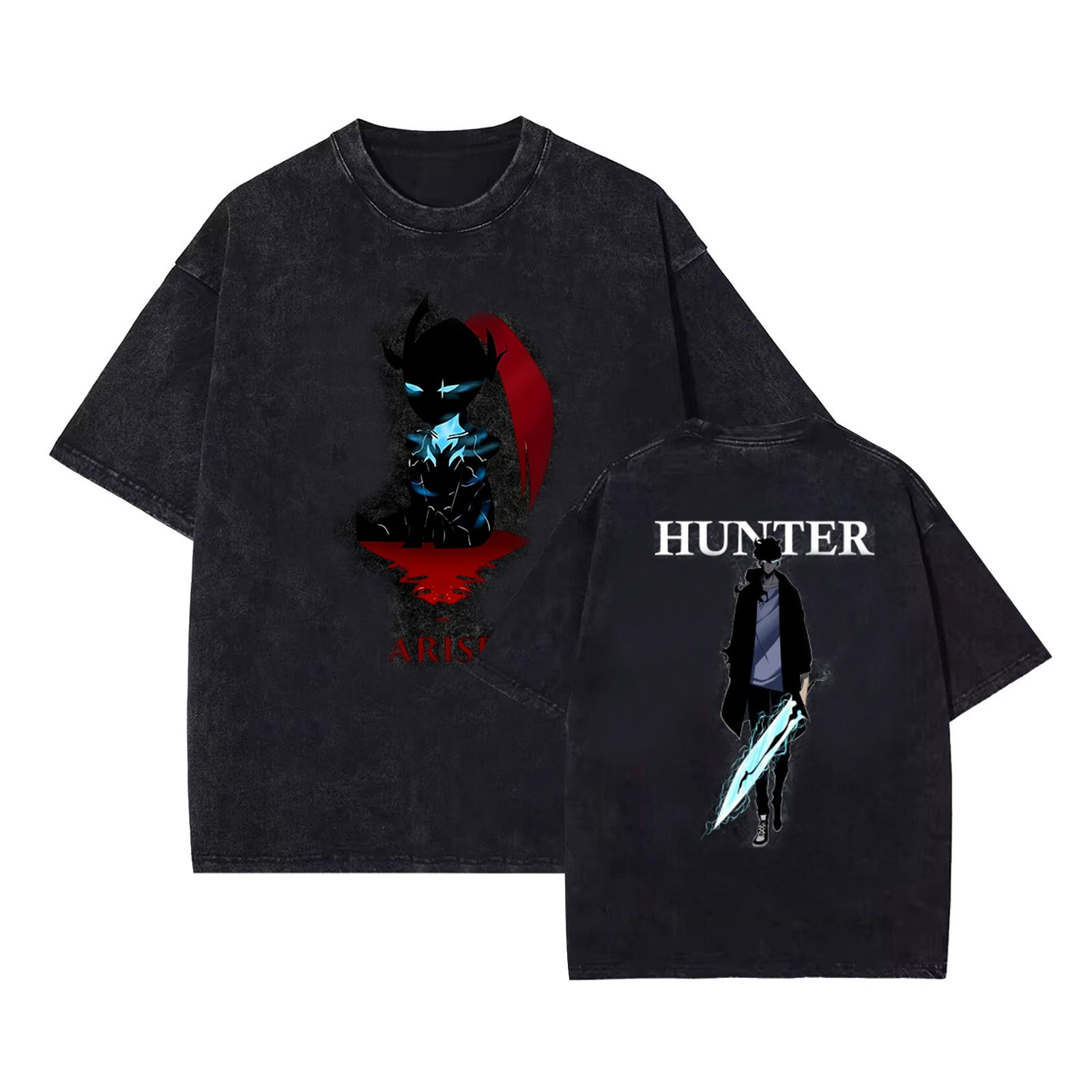 Anime Solo Leveling T-shirt Vintage Washed Cotton Casual Short Sleeve ...
