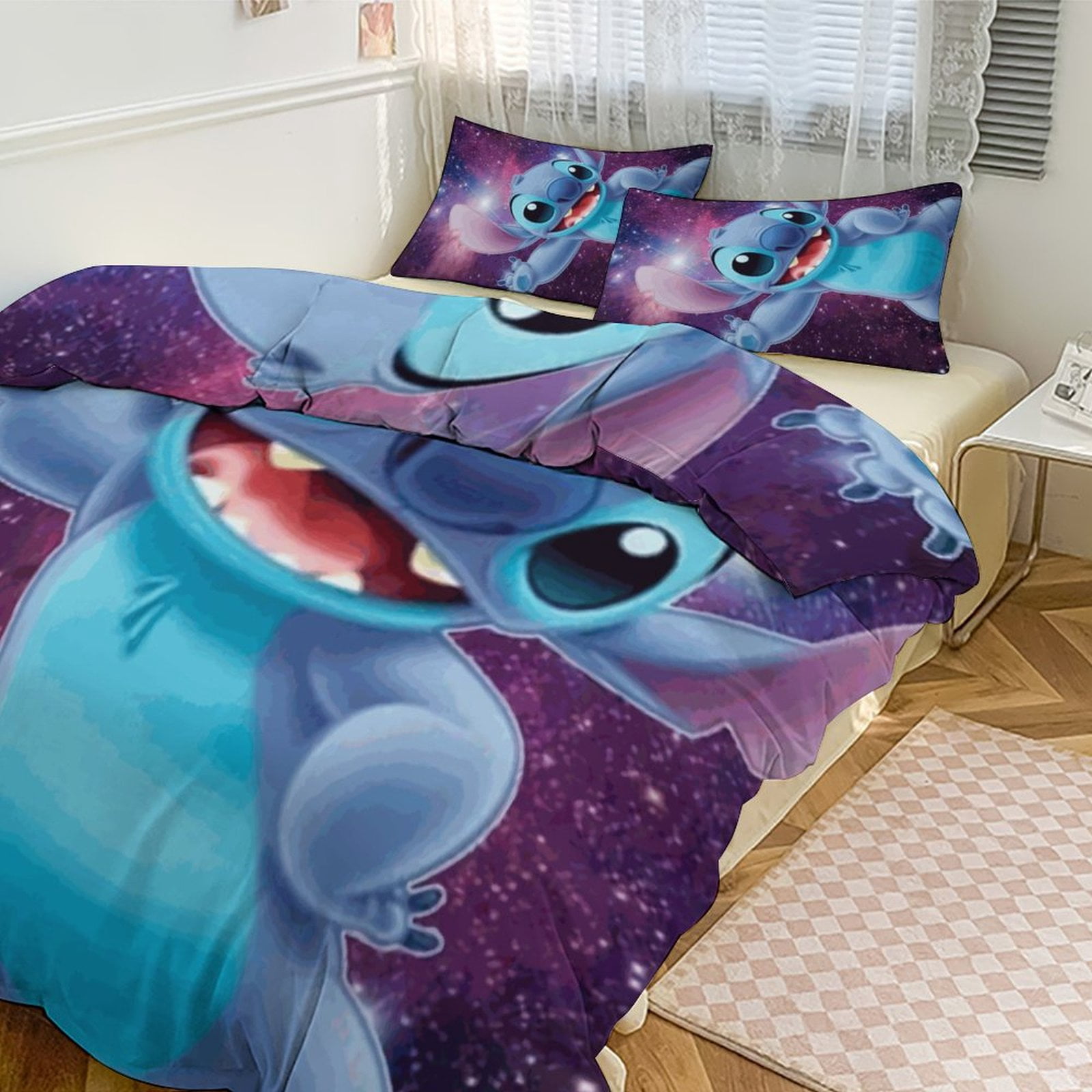 Anime Stitch 3 Piece Bedding Set Cartoon Print Duvet Cover + 2 ...