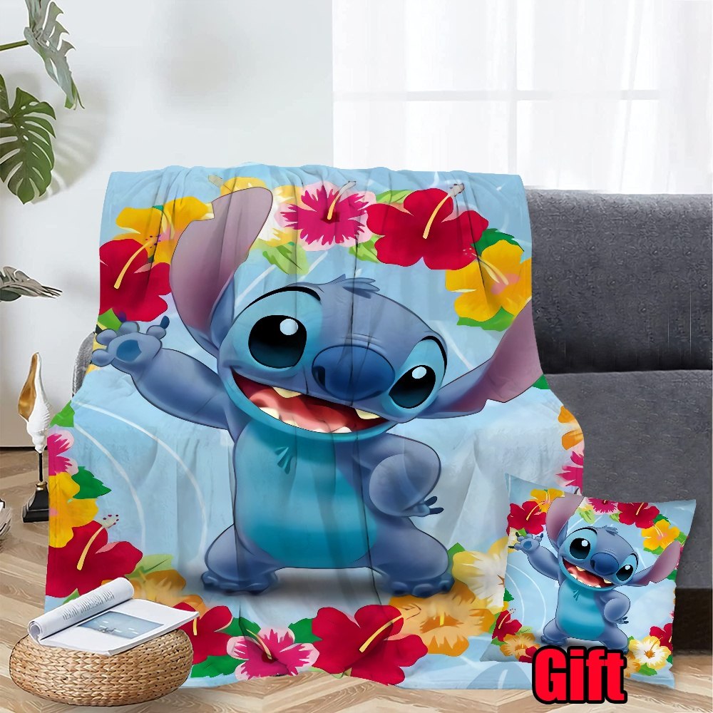 Anime Stitch Blanket With Pillow Cover For Couch Sofa Office Warm ...