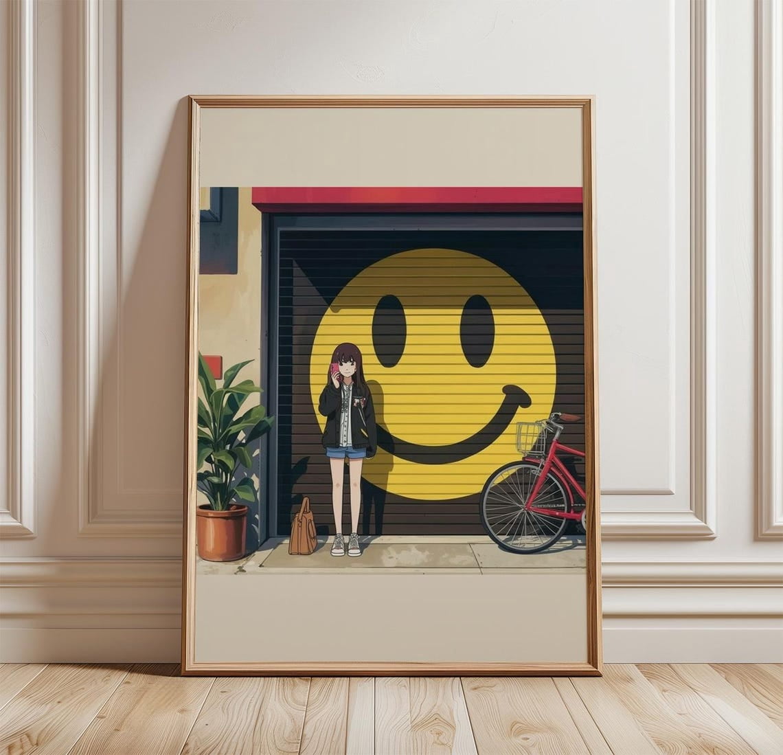 Anime Street Smiley Face Wall Art Urban Japan Illustration Decor ...