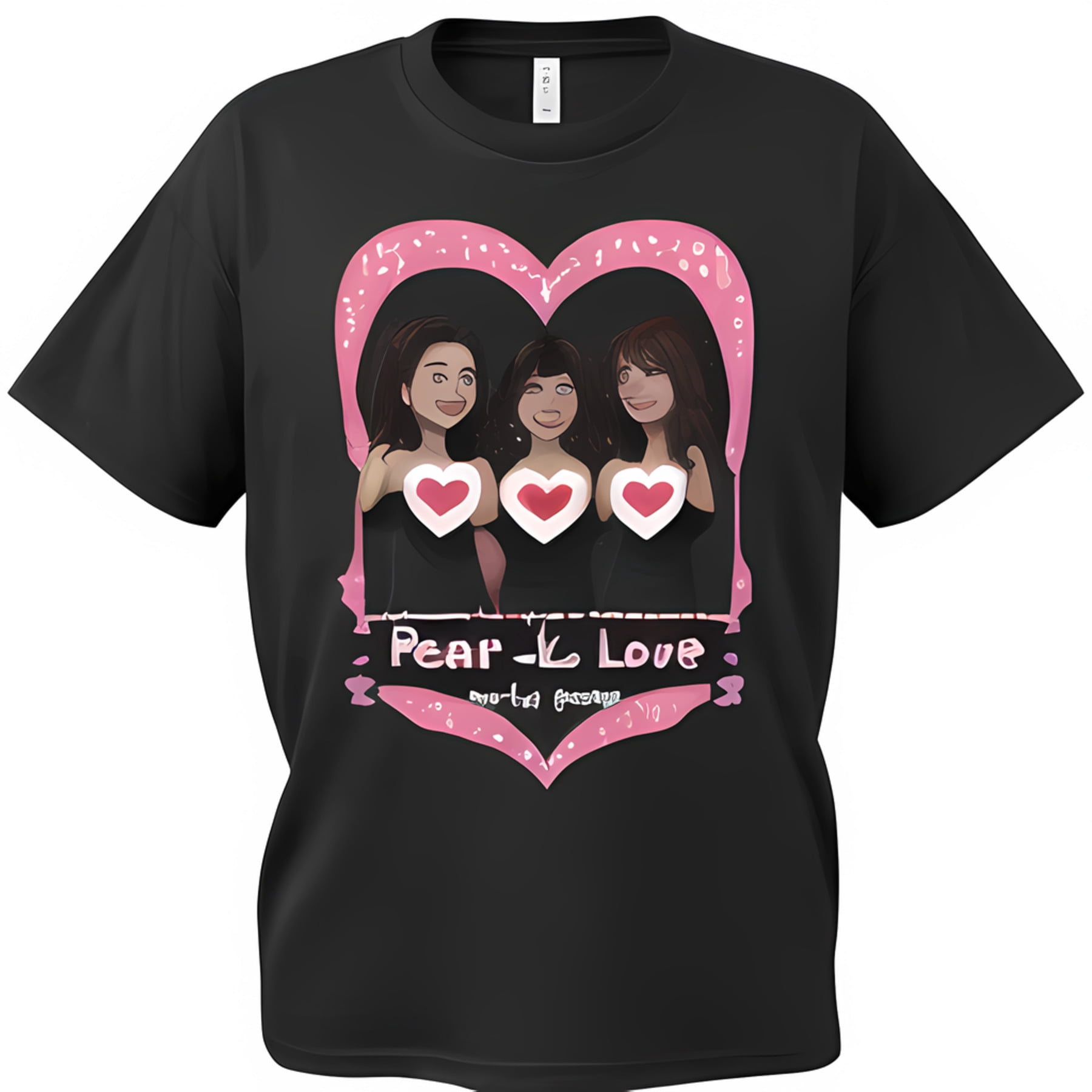 Anime Style Black T-Shirt with 'Pearing Love' Text & Cute Cartoon Girls ...
