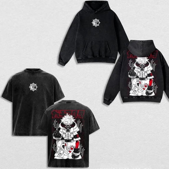 Anime-Style Cyber Warrior Graphic Hoodie, Vintage Washed Streetwear ...