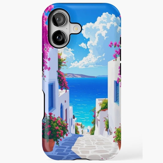 Anime Style Greek Island Street Art Case iPhone 17 11 12 13 14 15 17 ...
