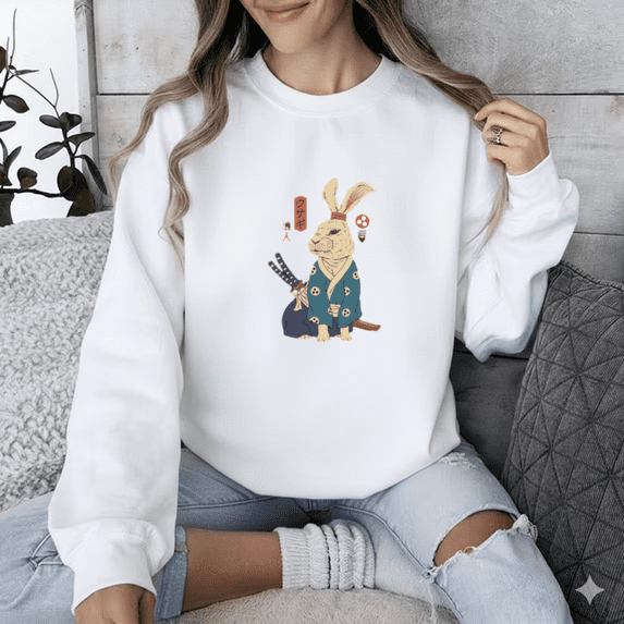 Anime Style Ronin Usagi Samurai Rabbit Parody Retro Art Sweatshirt, up ...